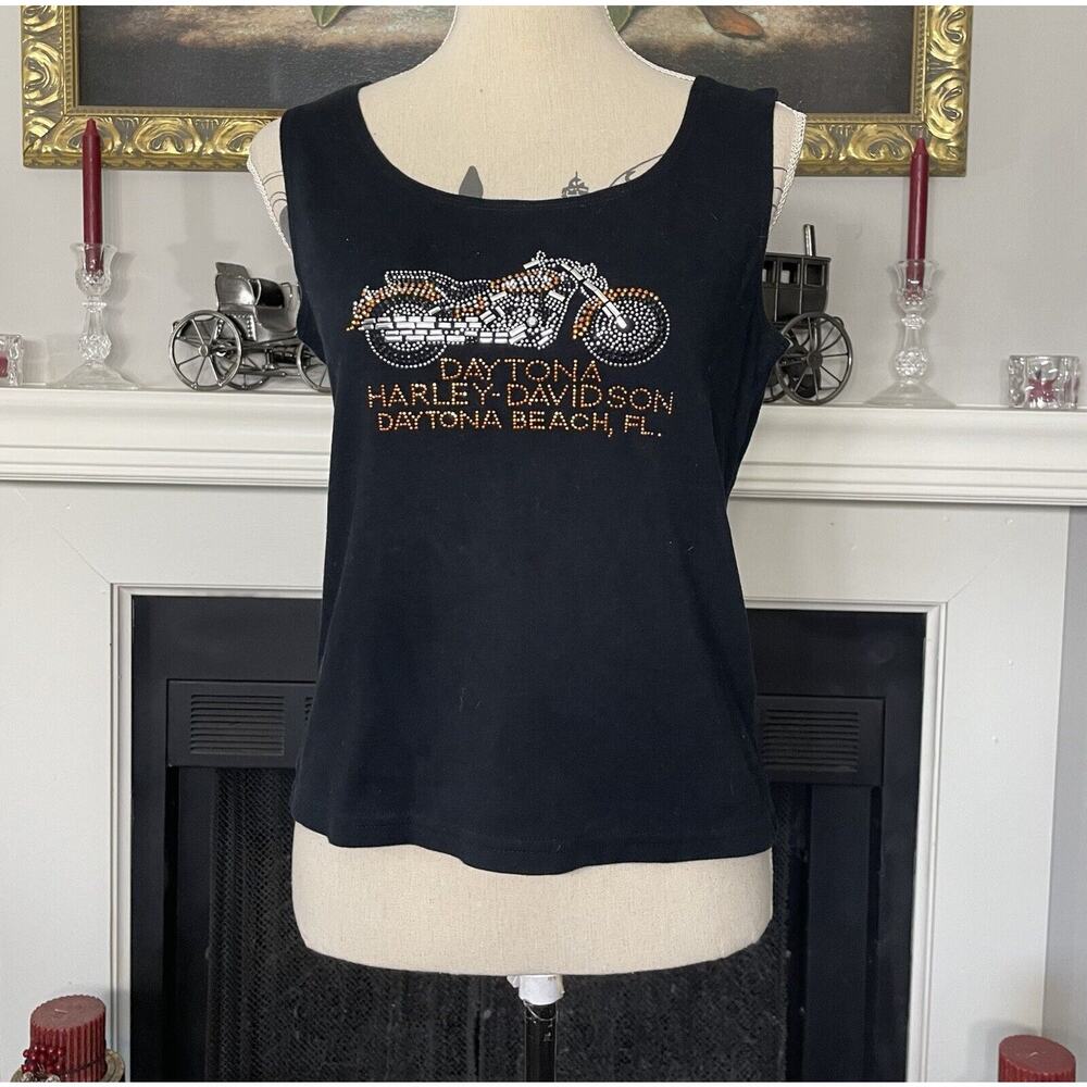 Harley Davidson Motorcycle Bling Black Tank Top Dayto… - Gem